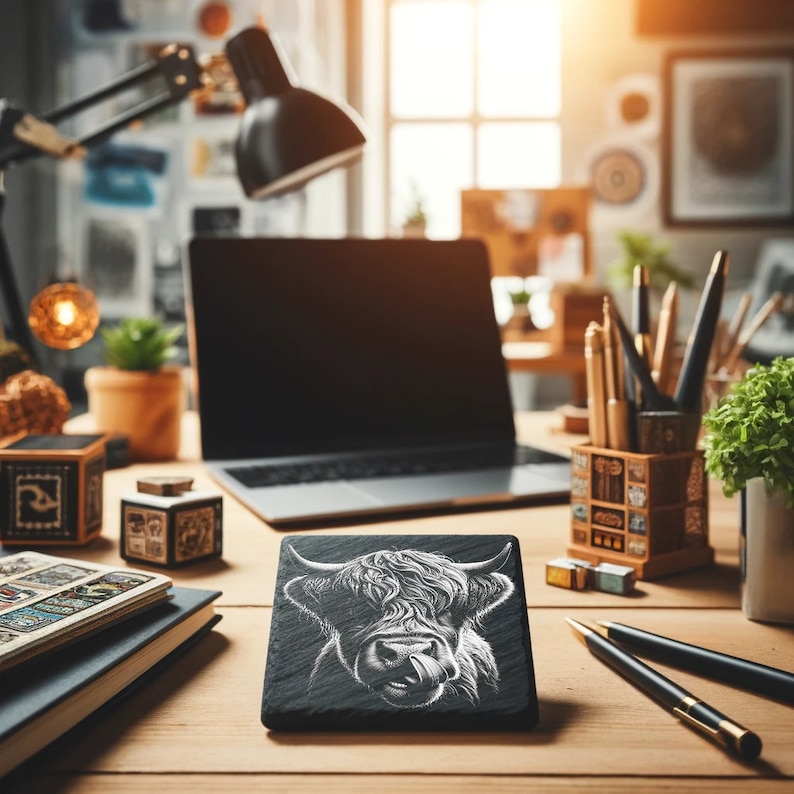 Highland Cow PNG, Digital File, Laser Engrave File, Slate Coaster, PNG ...