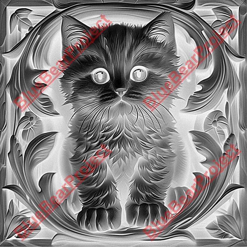 Cute Cat, Laser Engrave, Burn PNG, File Ready for Engraving on Wood and ...