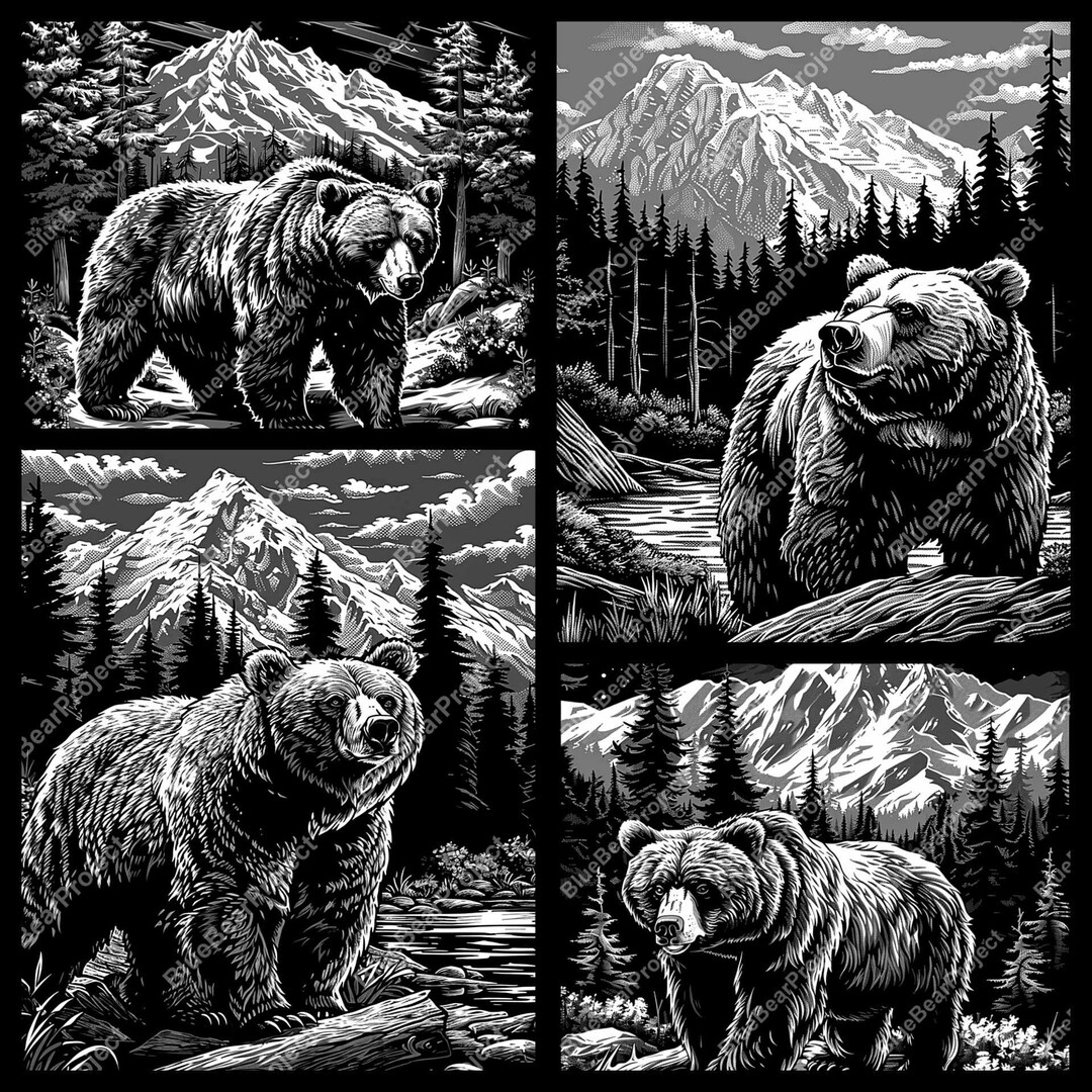 Grizzly Bear PNG 4 Pack, Laser Engrave File, Slate Coaster, 4x PNG for ...
