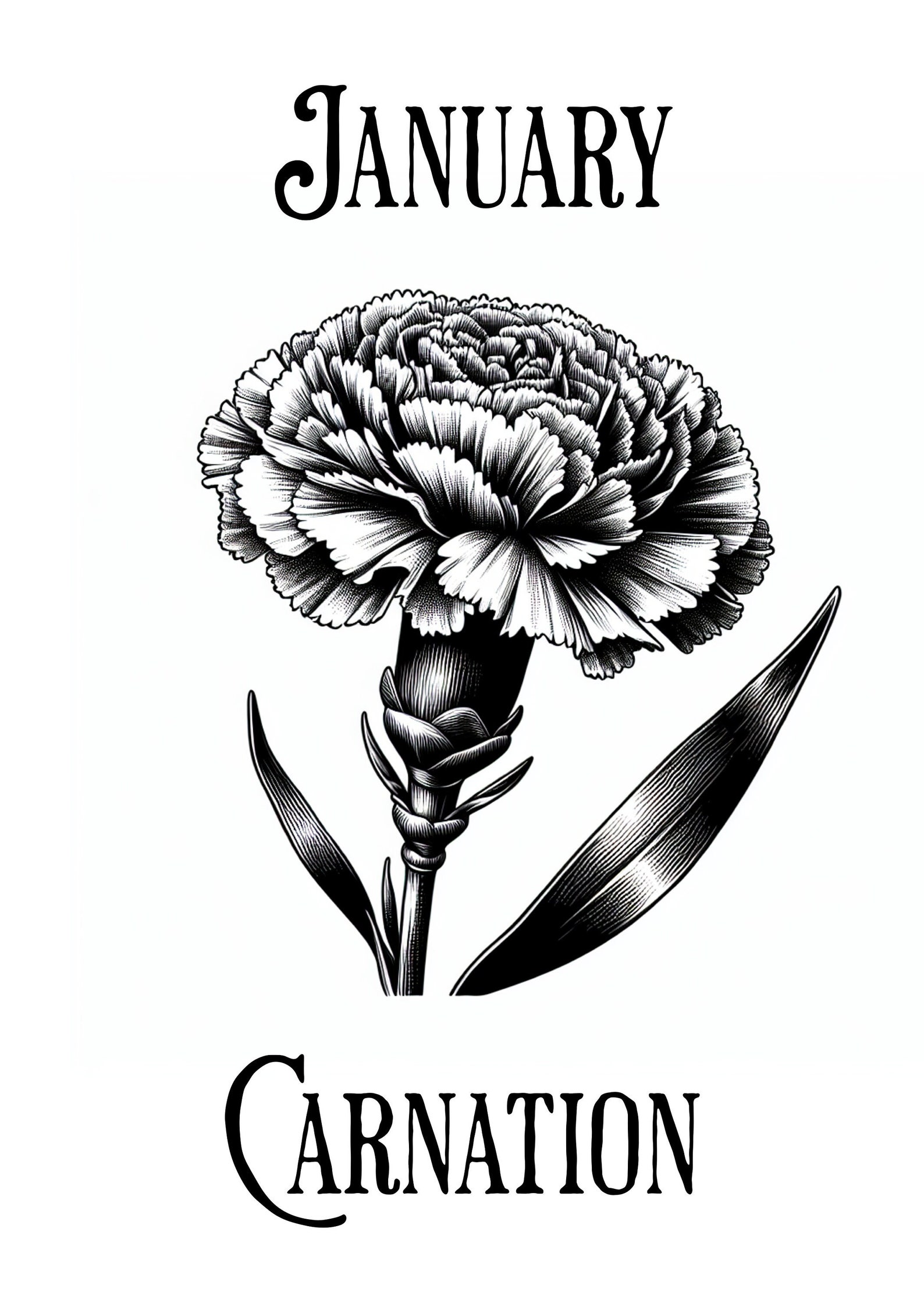 January Carnation Birth Flower Wall Art Gift for Birthday, Grandmother ...