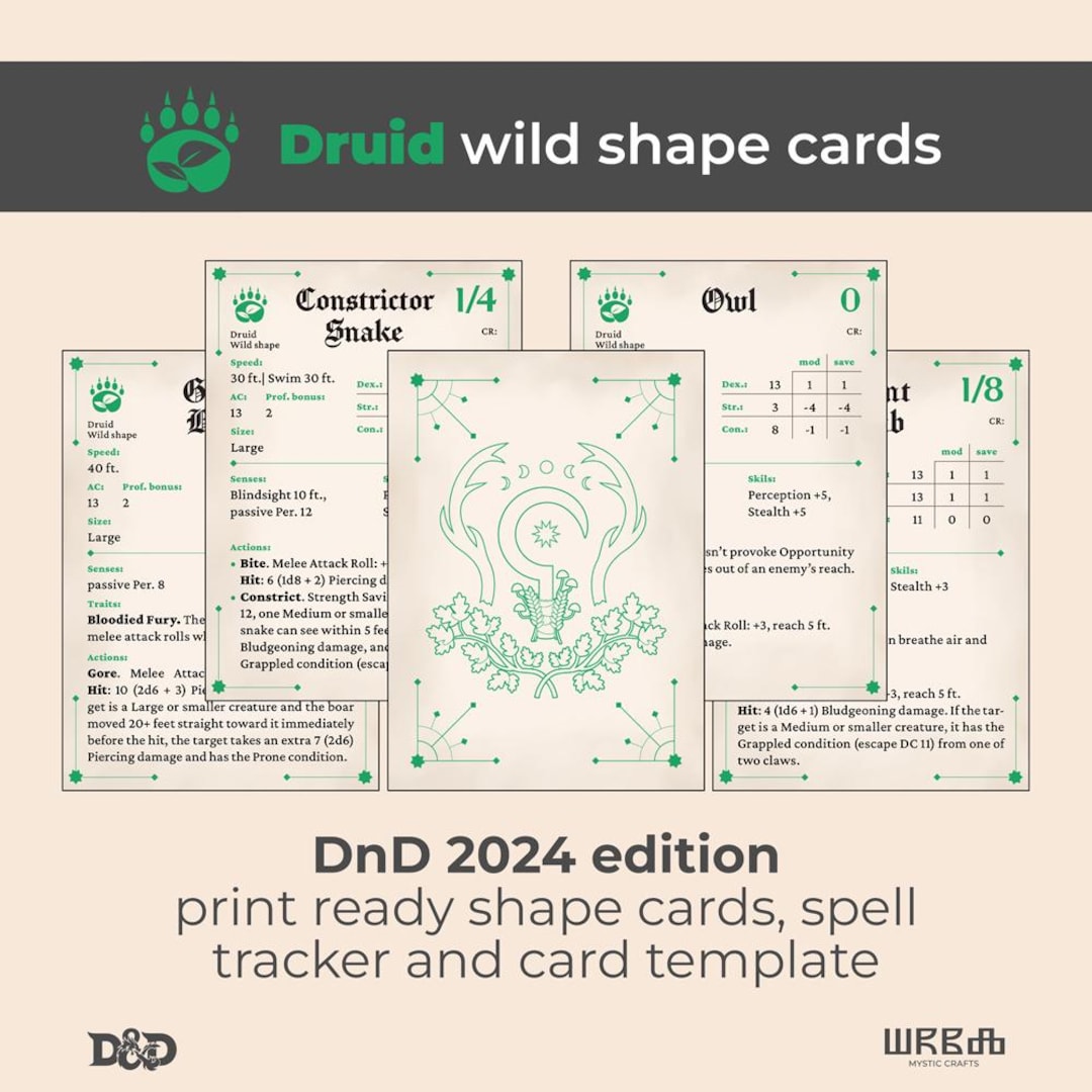 Dnd Druid Wild Shape Cards 2024 | Download and Print Wild Shape Cards ...