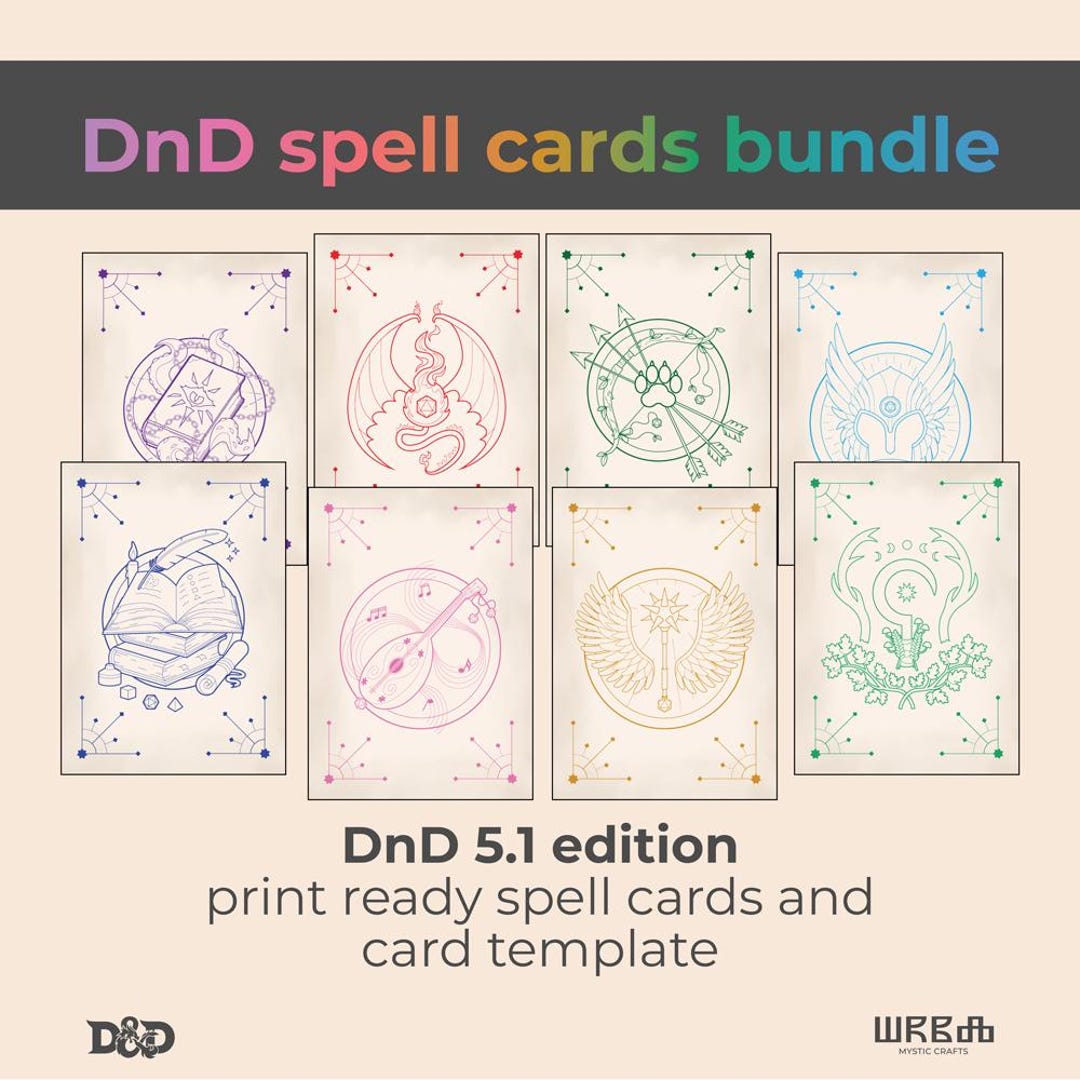Dnd Bundle Spell Cards | Download and Print Spell Cards | Fillable Form ...