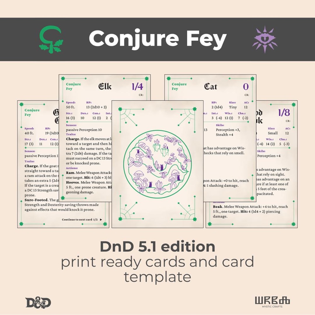 Dnd Conjure Fey Spell | Download and Print Beasts Cards | Fillable Form ...