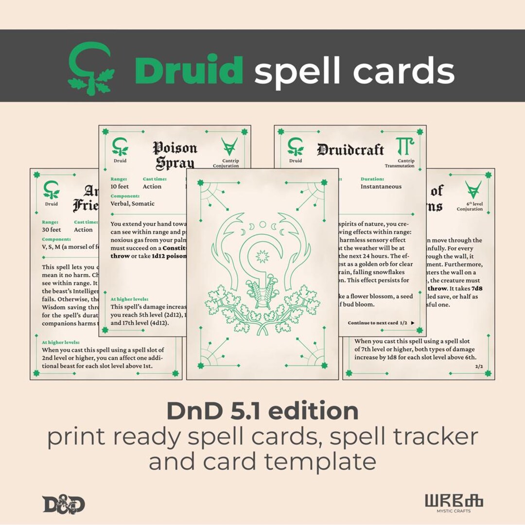 Dnd Druid Spell Cards | Download and Print Spell Cards | Fillable Form ...