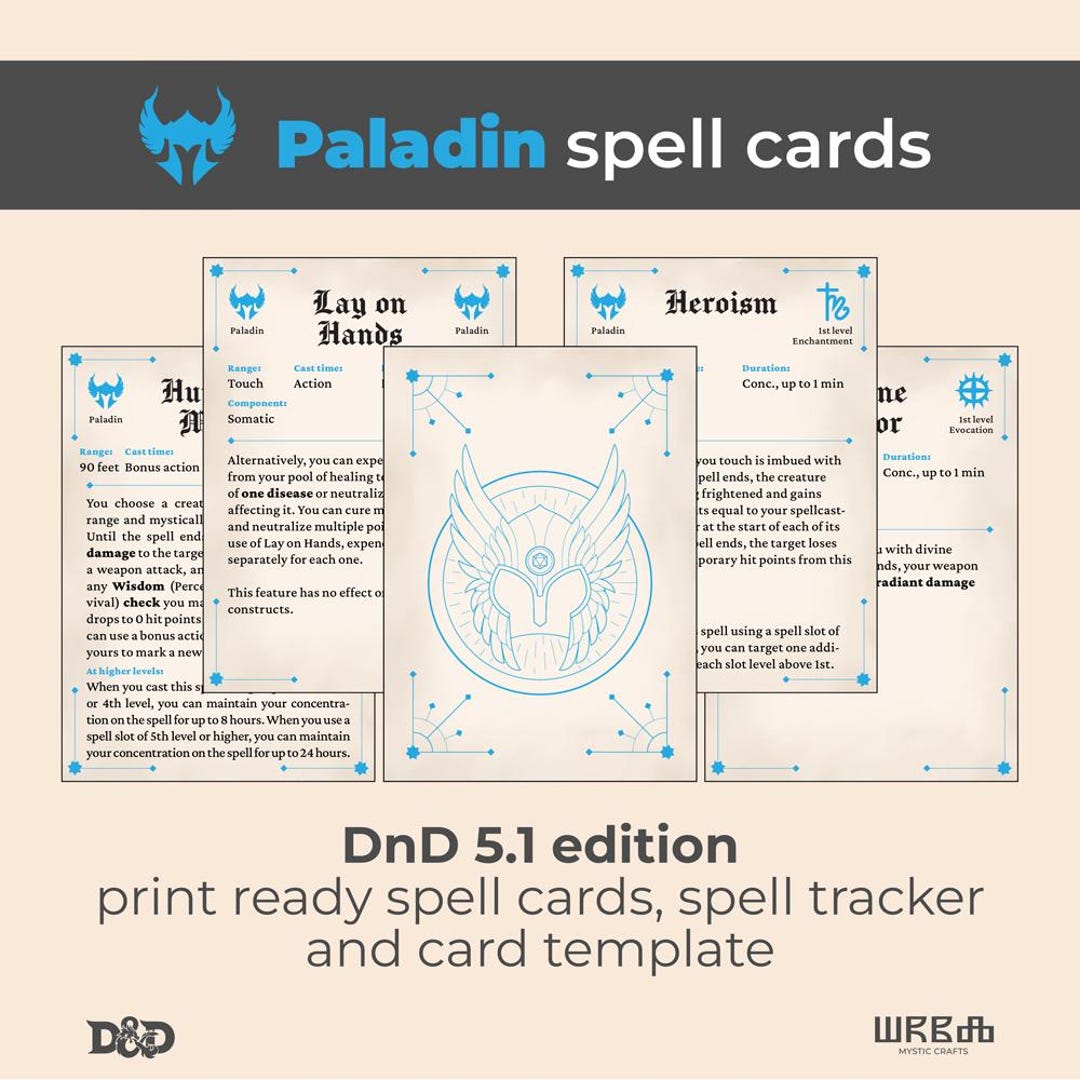 Dnd Paladin Spell Cards 2014, Blank Card and Spell Tracker (digital ...
