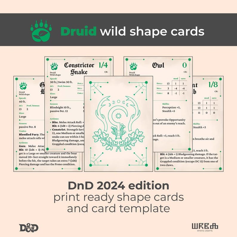 Dnd Druid Wild Shape Cards 2024 and Blank Card (digital Download) - Etsy