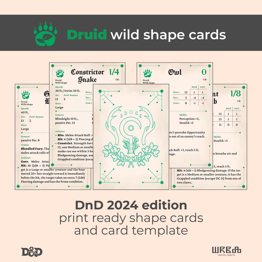 Dnd Druid Wild Shape Cards 2024 and Blank Card (digital Download) - Etsy