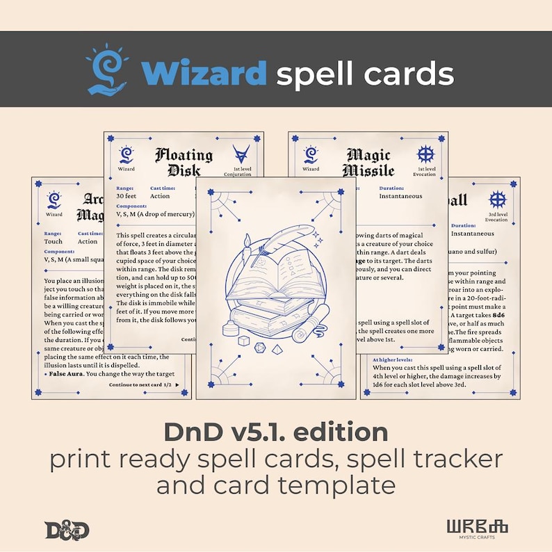 Dnd Wizard Spell Cards | Download and Print Spell Cards | Fillable Form ...