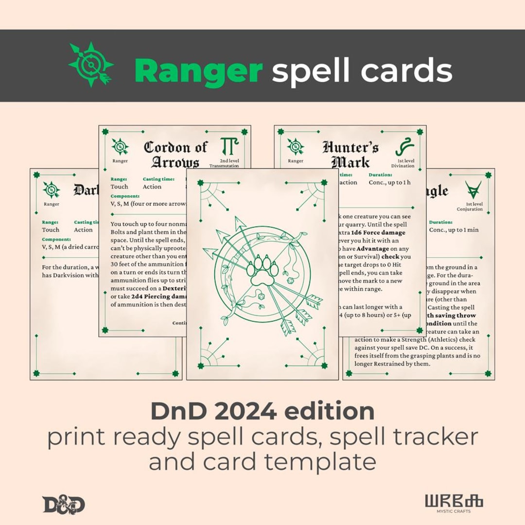 Dnd Ranger Spell Cards 2024, Blank Card and Spell Tracker (digital ...