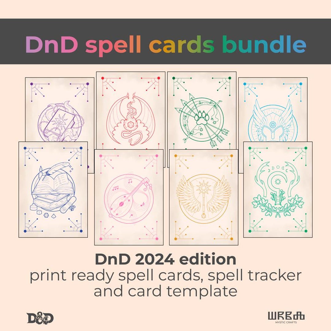Dnd Spell Cards Bundle 2024: All Classes, Blank Card, Spell Tracker ...