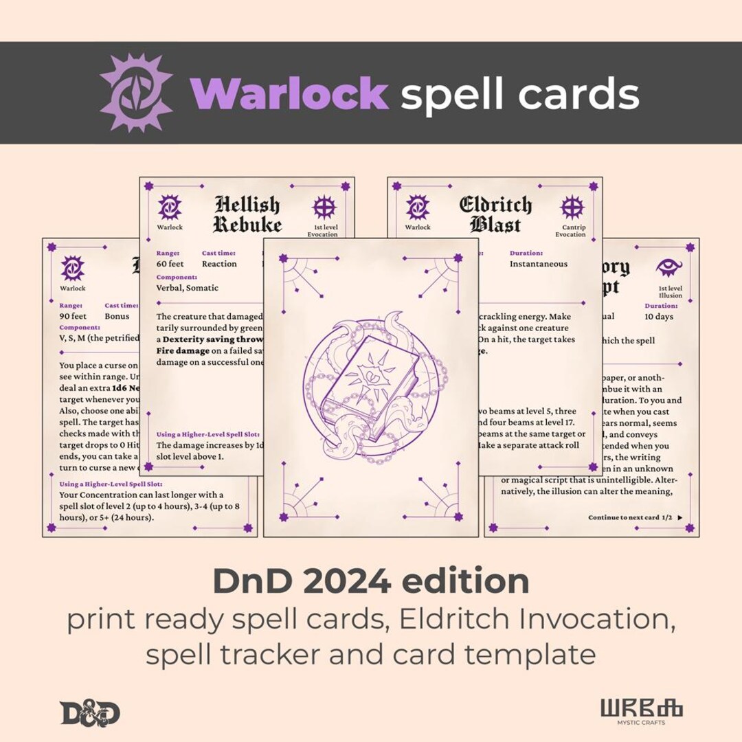 Dnd Warlock Spell Cards 2024 | Dnd Spell Cards Download Pdf | Dnd ...