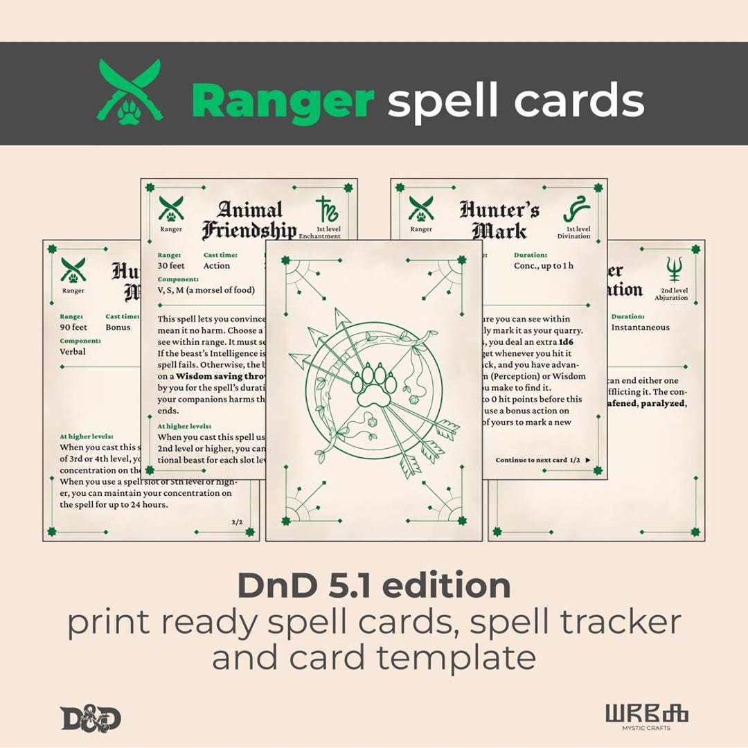 Dnd Ranger Spell Cards 2014, Blank Card and Spell Tracker (digital ...