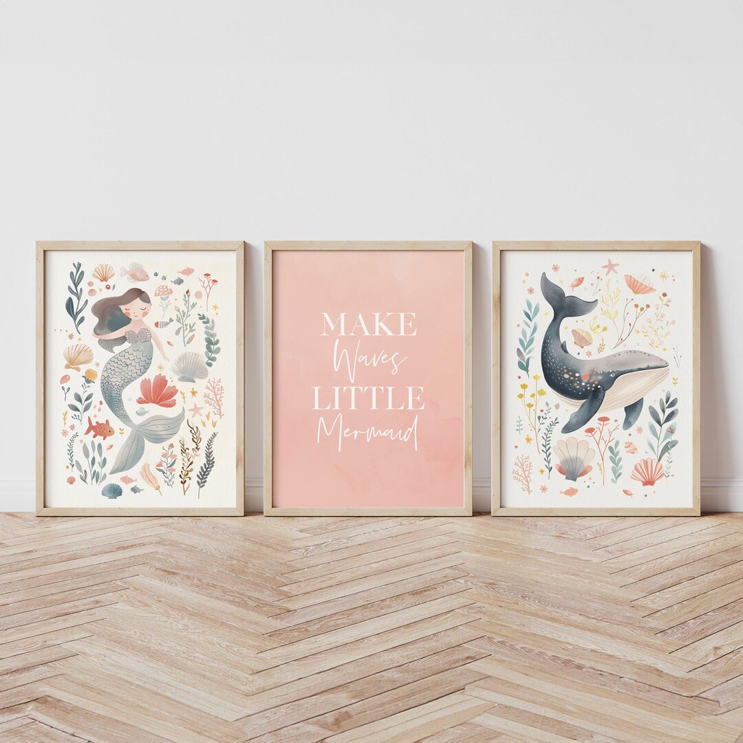 Mermaid & Whale Nursery Prints: Boho Ocean Theme, Set of 3 (digital ...
