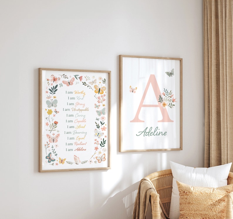 Butterfly Nursery Art Prints: Floral Name Art, Set of 3 (digital ...