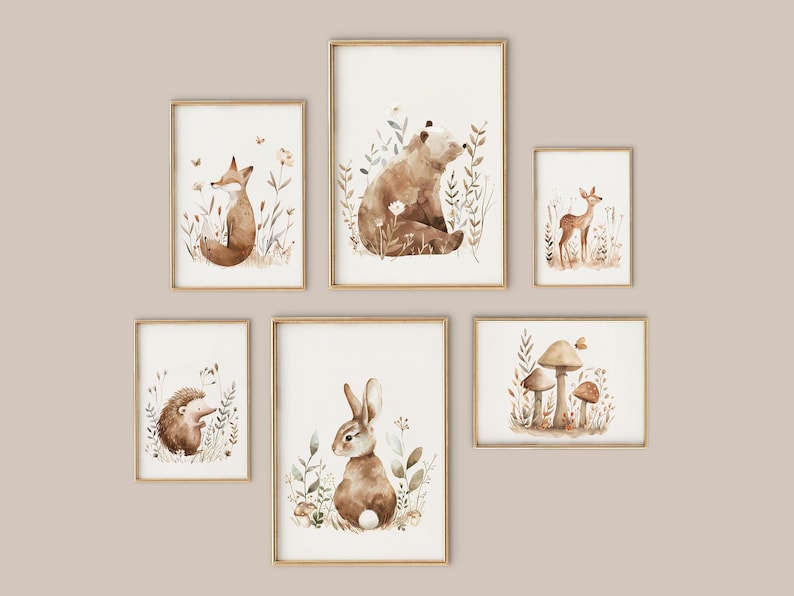 Set of 7 - Woodland Animals Nursery Prints: Gender Neutral Wall Art ...