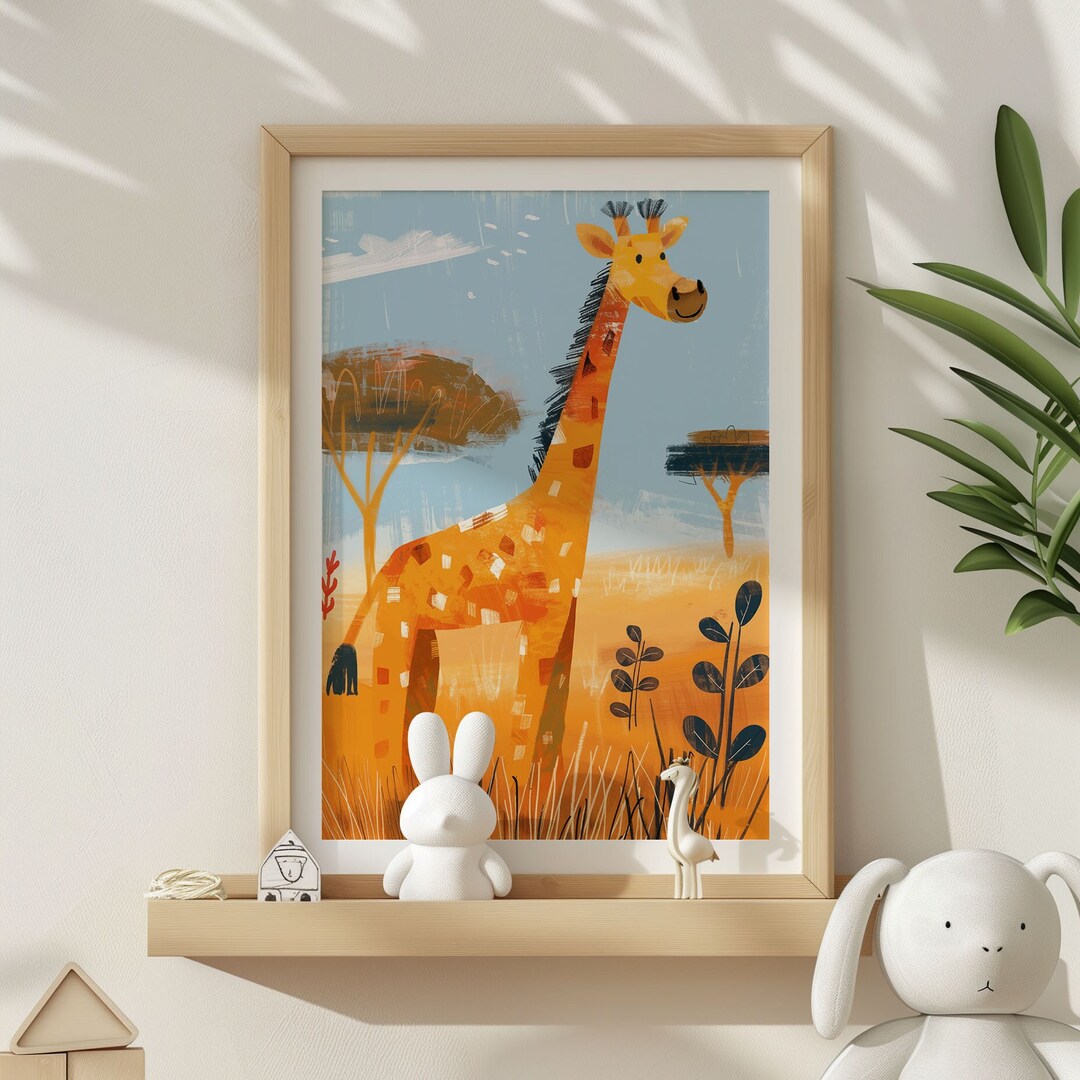 Original Cute Giraffe Art Safari Nursery Wall Art Nursery Decor Baby ...