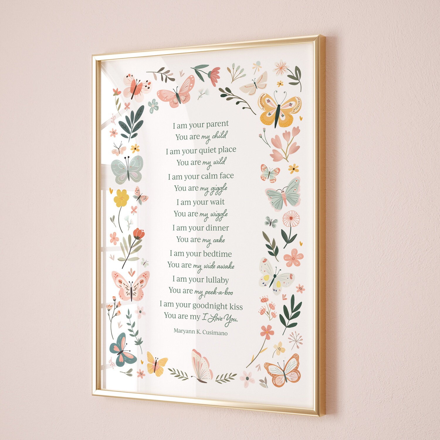 Flower and Butterfly Motherhood Poem, Girls Room Print, Toddler Poem ...