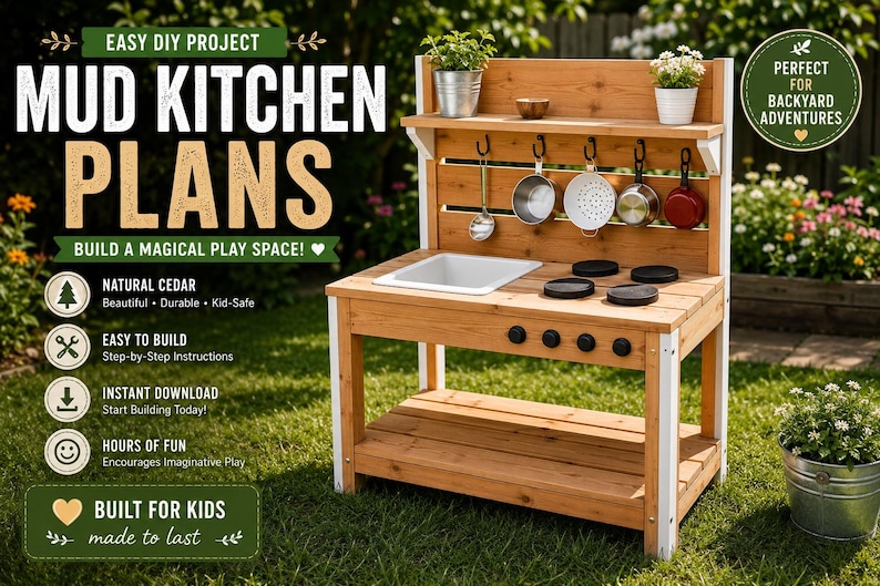 DIY Mud Kitchen Plans, Montessori Toys, Backyard Play Ideas, Pretend ...