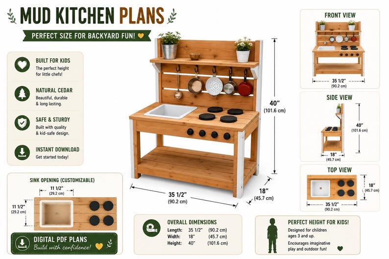 DIY Mud Kitchen Plans, Montessori Toys, Backyard Play Ideas, Pretend ...