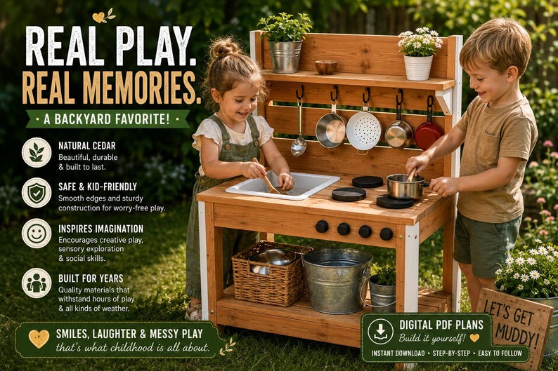 DIY Mud Kitchen Plans, Montessori Toys, Backyard Play Ideas, Pretend ...