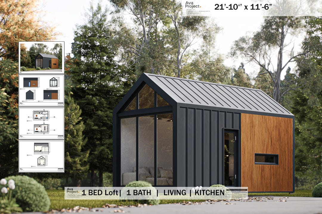 21ft Modern Cabin House Plans PDF | Tiny Home With Loft | Minimalist ...