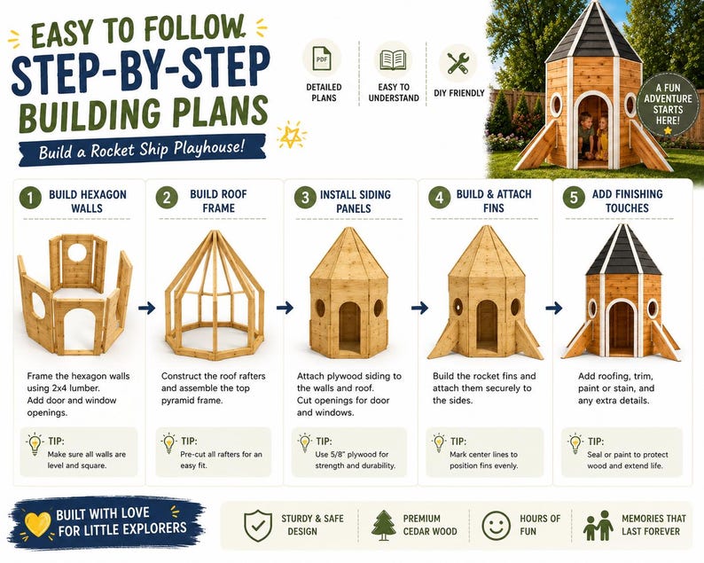Rocket Ship Playhouse Plans | Kids Playground Easy Woodworking ...