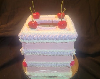 Vintage-style Pink, Blue, and Purple Fake Cake Tissue Box With Cherries ...