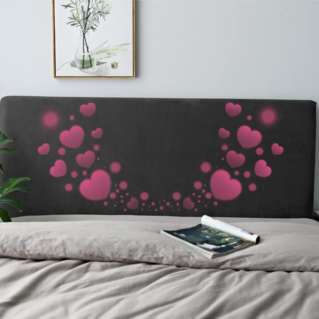 Headboard Cover Custom Design Couples Pink Hearts Beds Bedroom ...