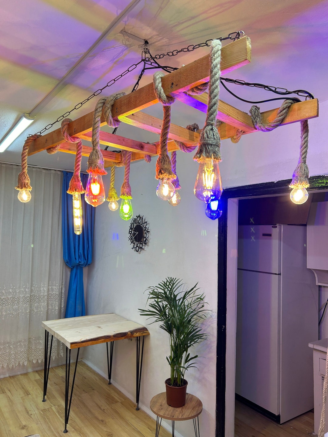 Staircase Chandelier, Farmhouse Wooden Ladder Pendant Chandelier ...