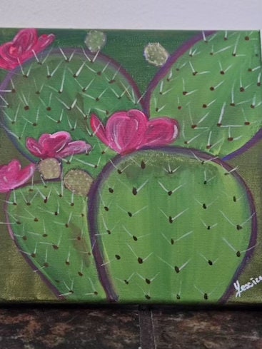 Four Nopales With Pink Flowers ORIGINAL - Etsy