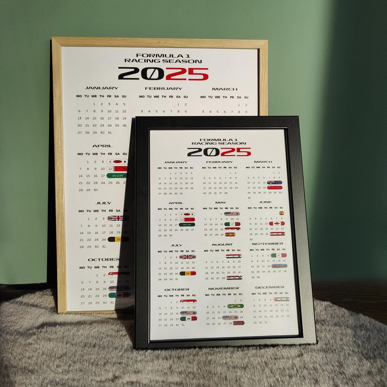 Formula 1 2025 Year Calendar Raceday Poster - Country Flags [digital ...