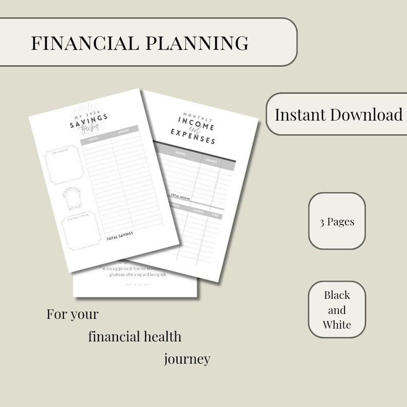 Financial Worksheets Planning Printable PDF Easy Minimal Expense Income ...
