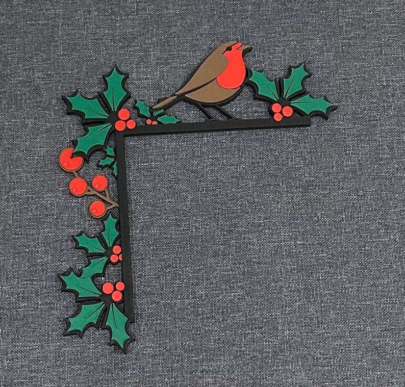3D Printed Robin & Holly Corner Decoration | Christmas Door or Light ...