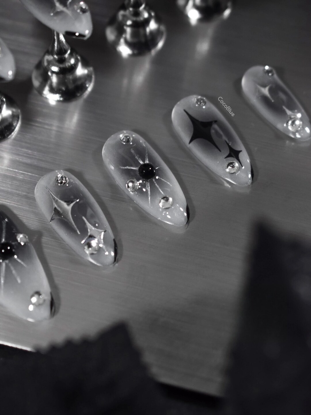 Hand Drawn Black Starry Sky Nails, Removable, Moon Goddess Nails,artificial Nails, Manicurepress ...