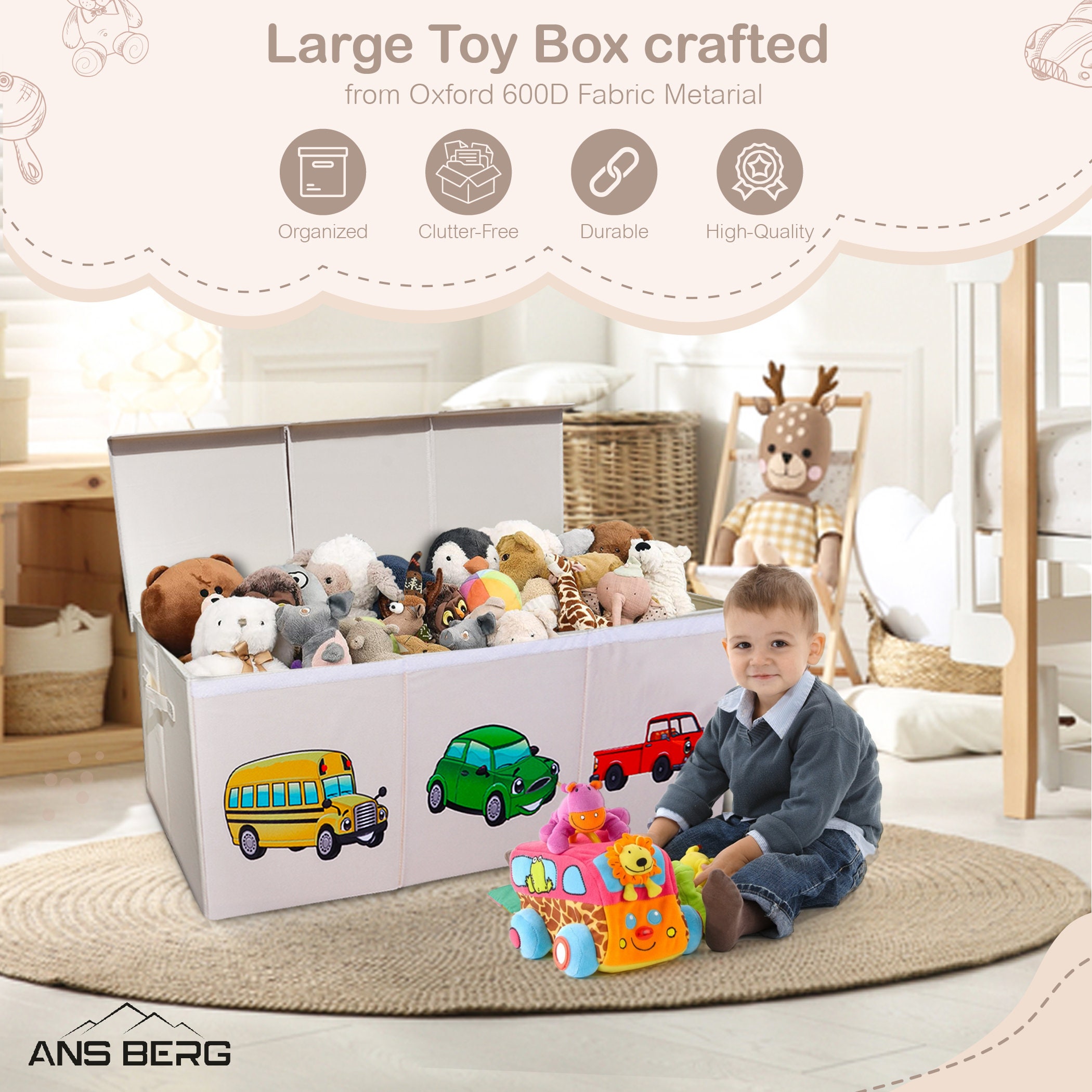 Toy Box for Boys, Extra Large Collapsible Sturdy Storage Bin With Lids ...