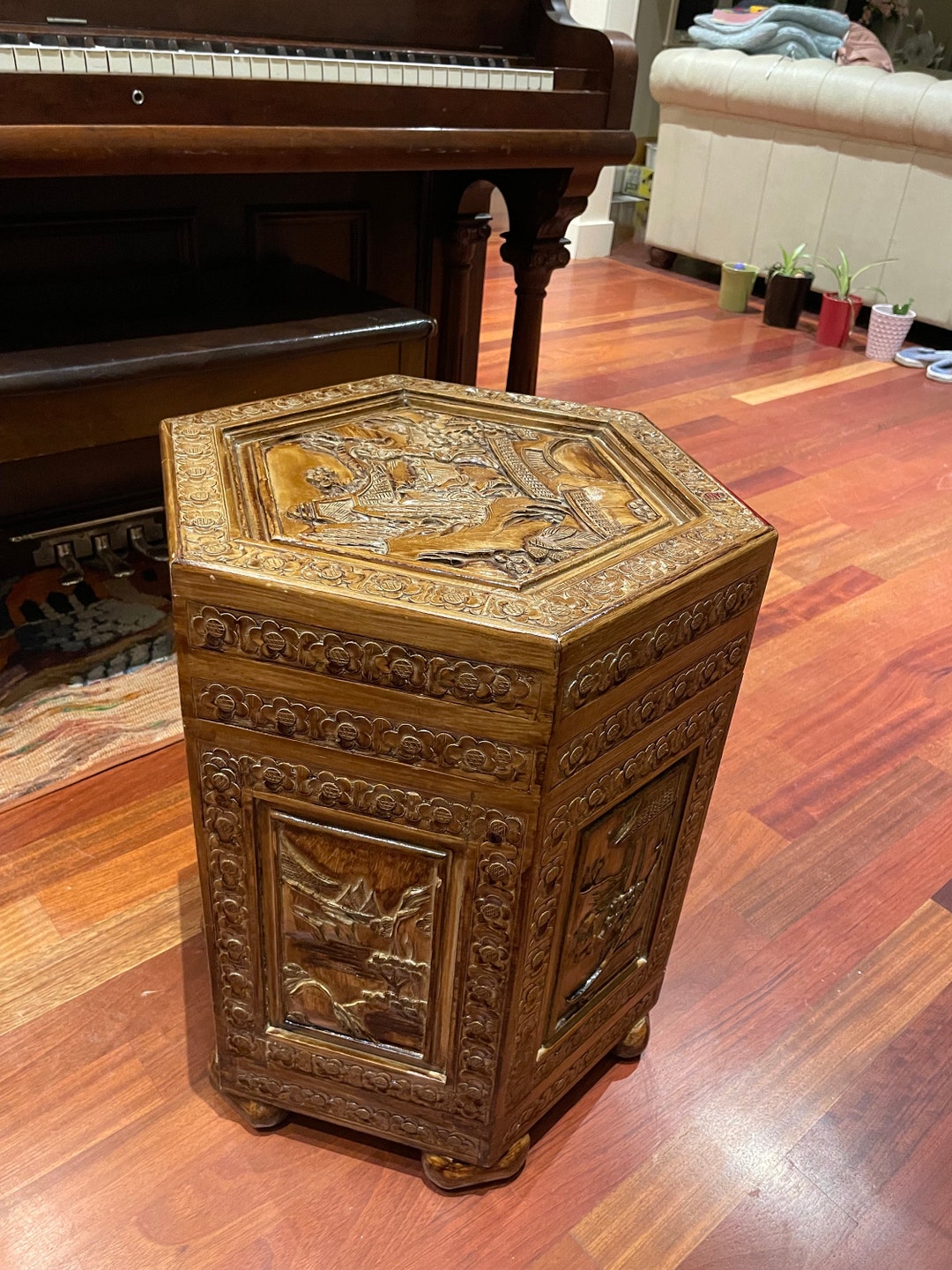 Carved Wood Hexagon Stand Table - Etsy