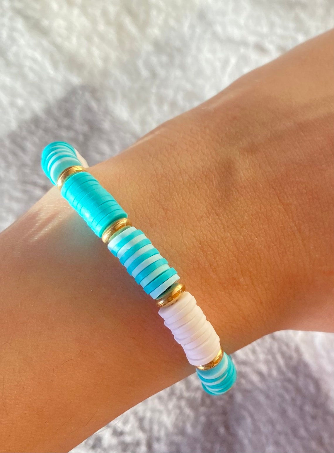 Teal Blue Patterned Striped Preppy Bracelet - Etsy