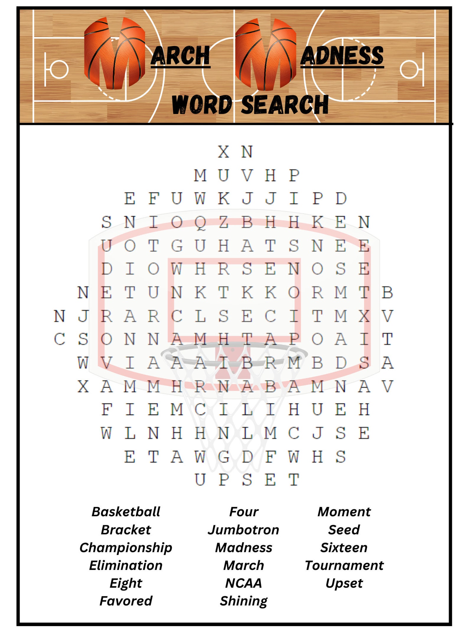 March Madness Word Search Game Printable Party Games NCAA Basketball ...