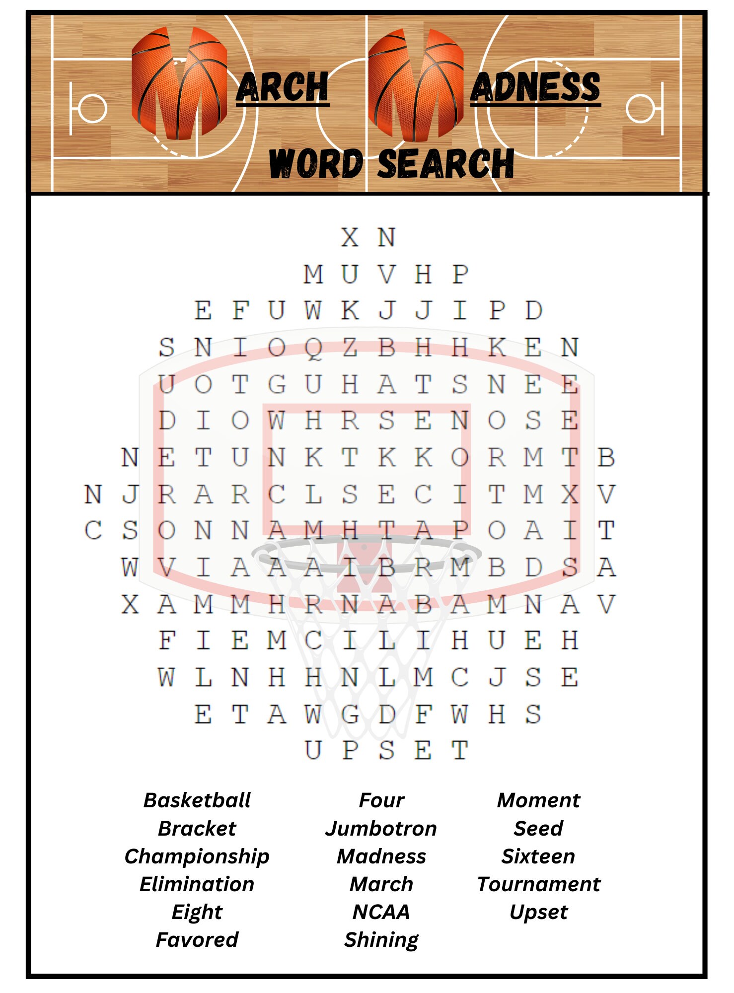 March Madness Word Search Game Printable Party Games NCAA Basketball ...