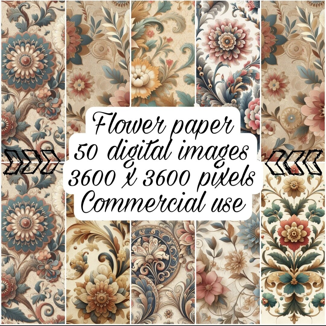 50 Flower Digital Papers, Digital Paper Pack - Etsy