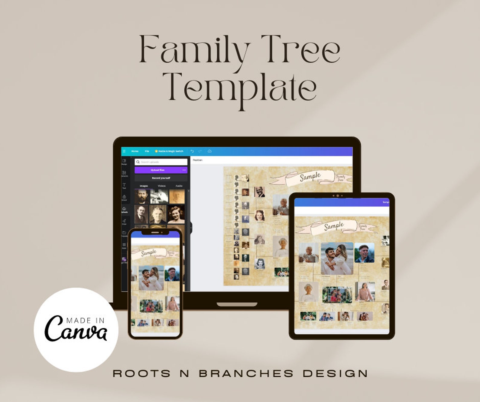 Family Tree Poster Template - 36x24 Canva Template for 7 Generations - Etsy