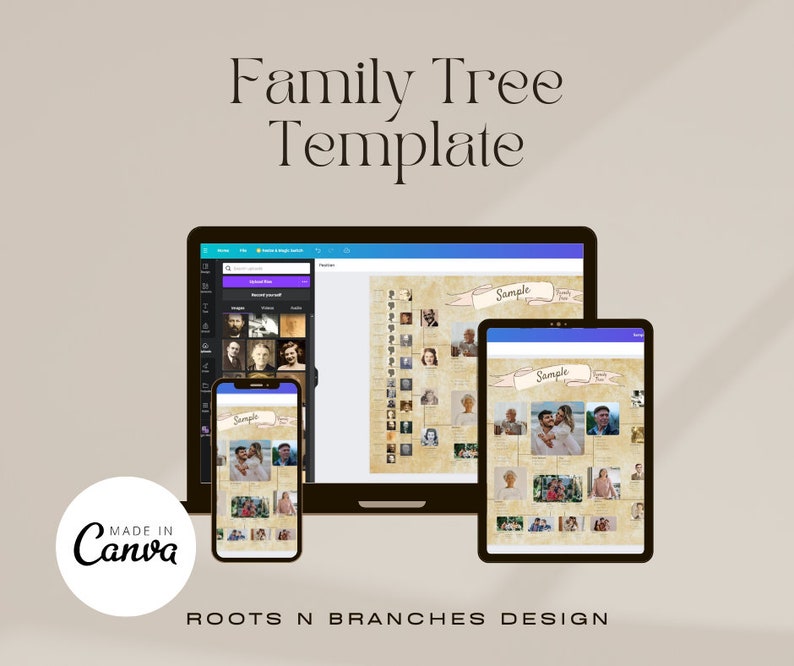 Family Tree Poster Template - 36x24 Canva Template for 7 Generations - Etsy