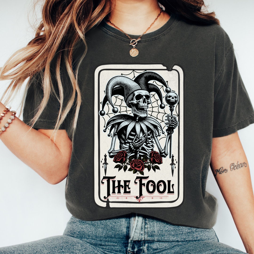 The Fool Skeleton Tarot Card T Shirt Clowncore Clothing Skeleton Jester ...