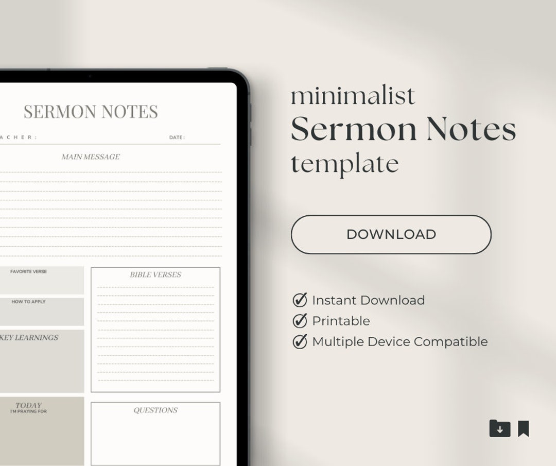 Minimalist Sermon Notes Template - Etsy
