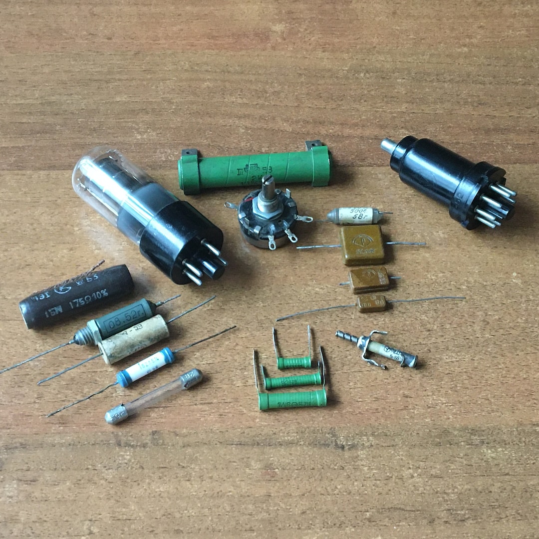 1950s. Vintage Radio Parts Resistors Variable Capacitors, Fuse, Vacuum ...