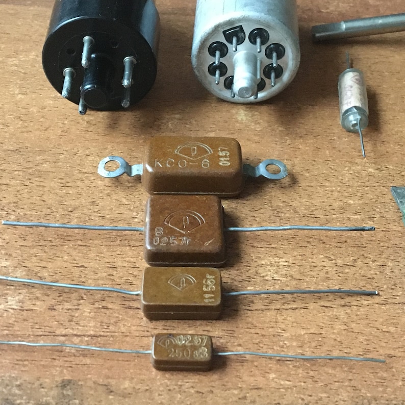 1950s. Vintage Radio Parts Resistors Variable Capacitors, Fuse, Vacuum ...