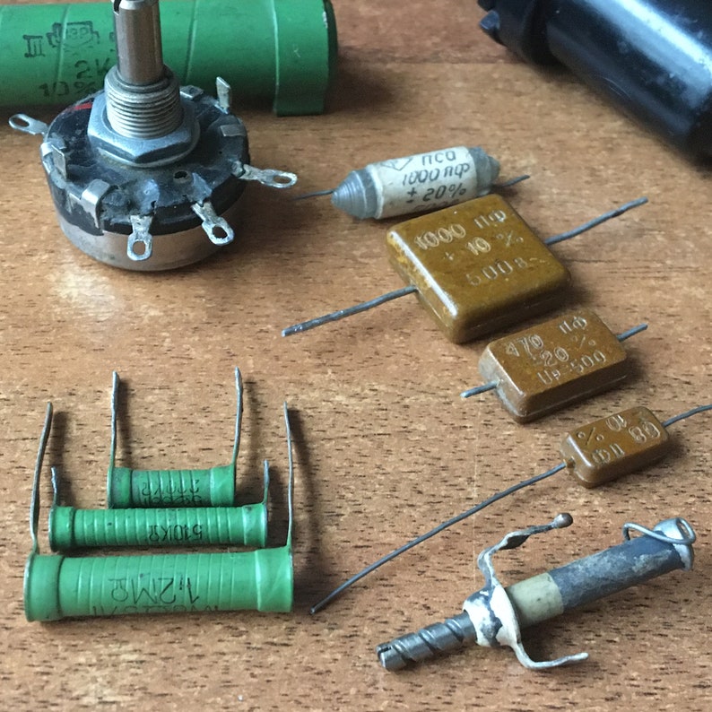 1950s. Vintage Radio Parts Resistors Variable Capacitors, Fuse, Vacuum ...
