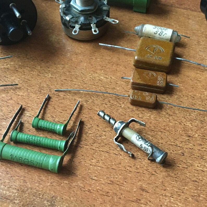 1950s. Vintage Radio Parts Resistors Variable Capacitors, Fuse, Vacuum ...