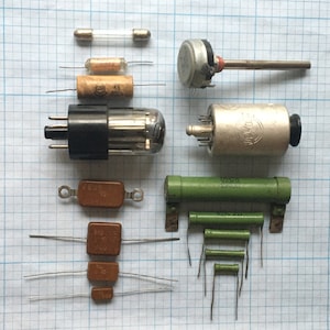 1950s. Vintage Radio Parts - Resistors Variable Capacitors, Fuse ...