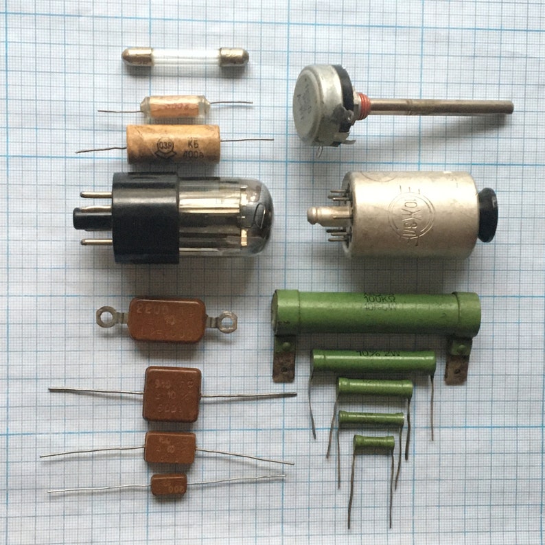 1950s. Vintage Radio Parts Resistors Variable Capacitors, Fuse, Vacuum ...